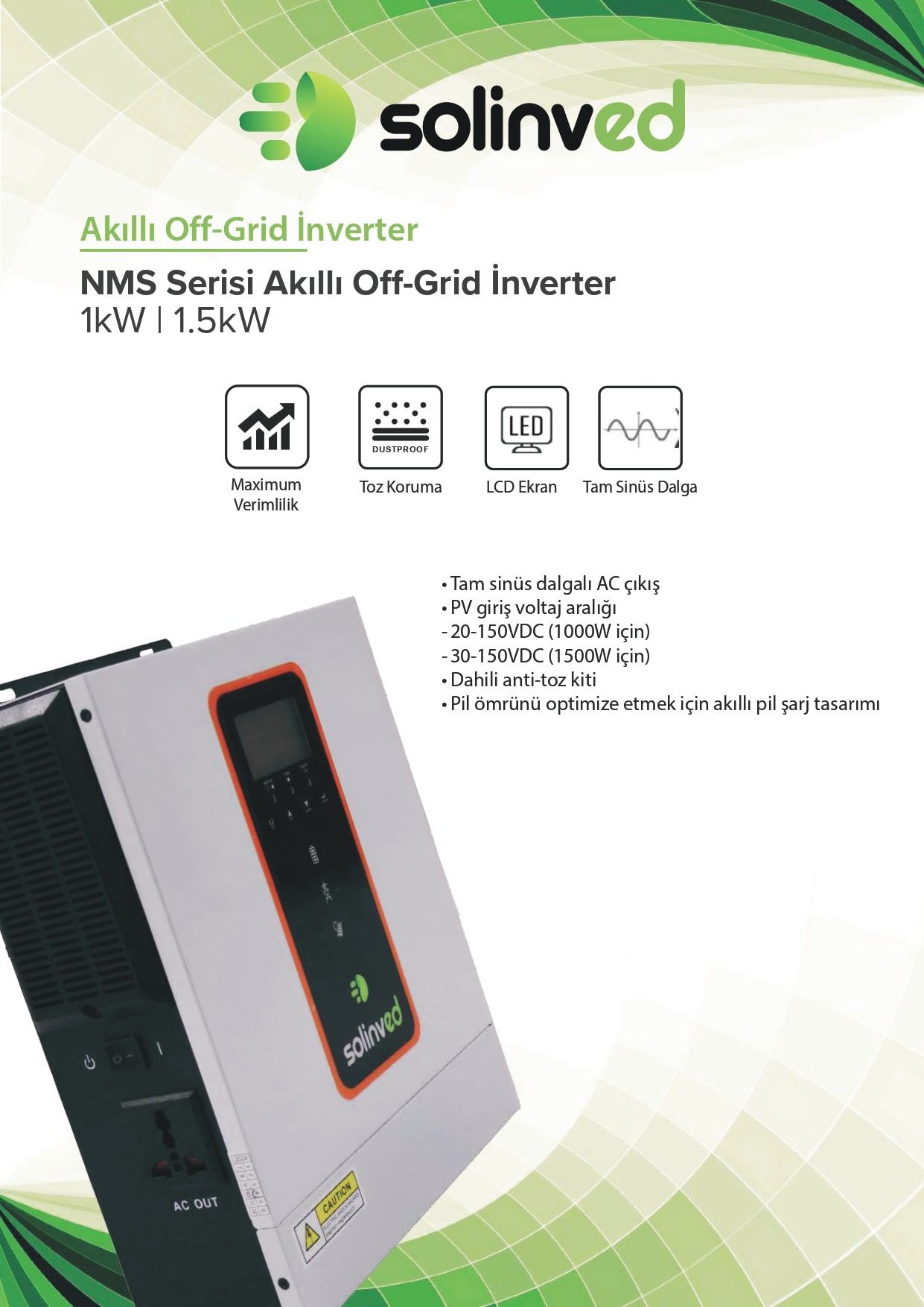 Solinved 1 kW Off Grid Akıllı İnverter | Victor NMS Serisi